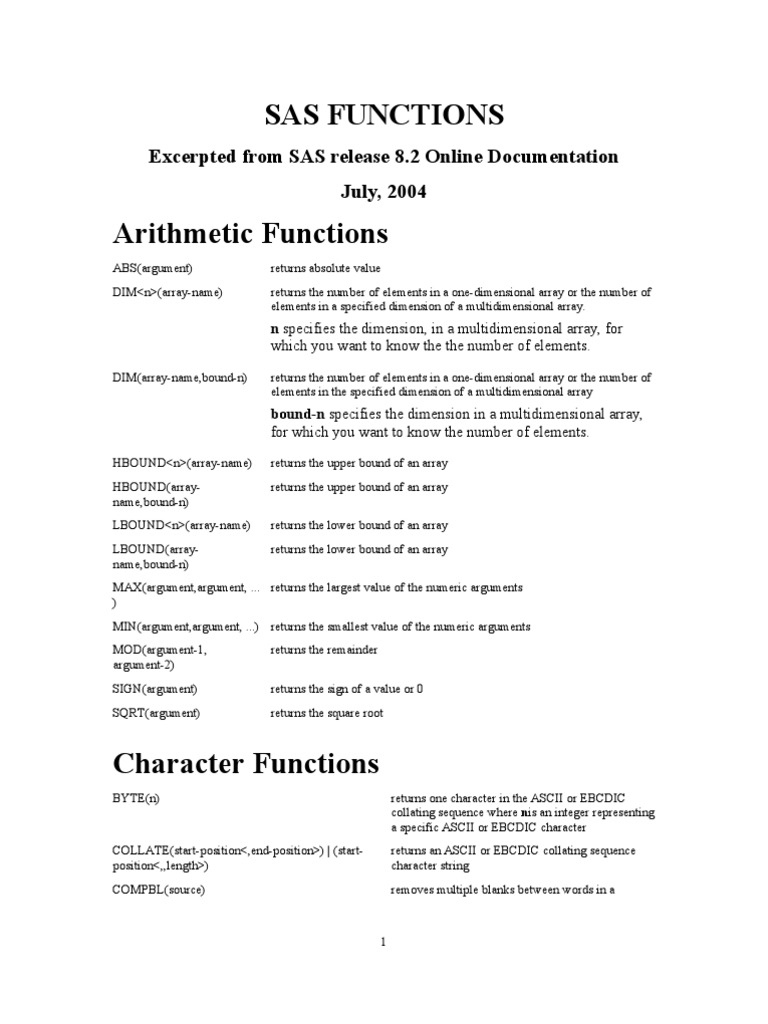 SAS Functions | PDF | Trigonometric Functions | Variable (Computer Science)