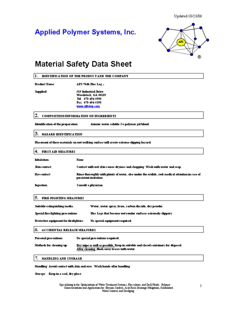 Material Safety Data Sheet: Applied Polymer Systems, Inc