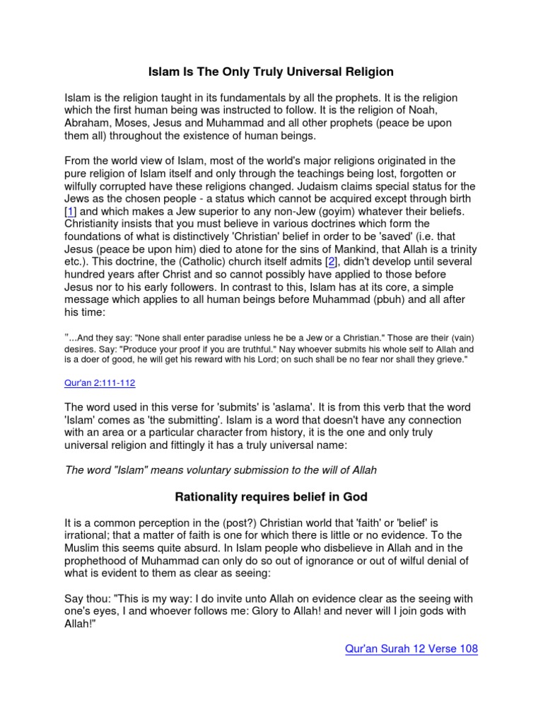 Islam Is The Only Truly Universal Religion | PDF | Universalism | Quran