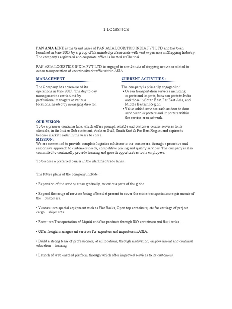 Pan Asia Line | Download Free PDF | Warehouse | Cargo