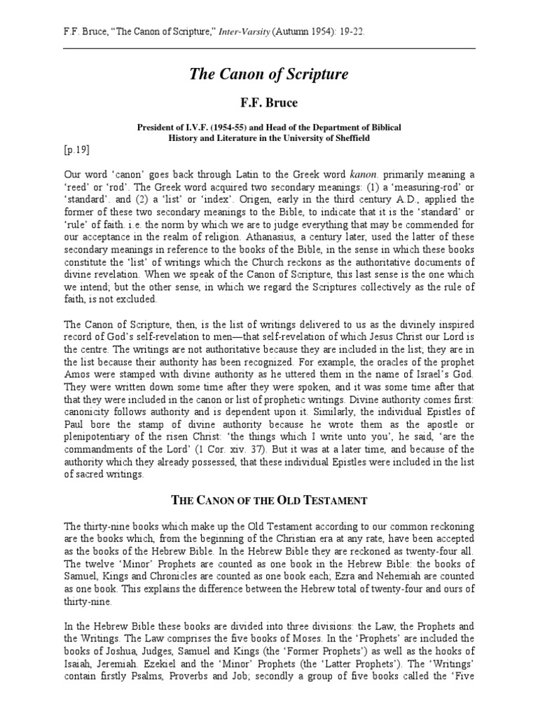 F.F. Bruce - The Canon of Scripture | PDF | Biblical Canon | Bible