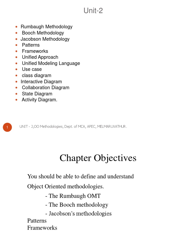 Unit-2: UNIT - 2, OO Methodologies, Dept. of MCA, APEC, MELMARUVATHUR | PDF | Unified Modeling ...
