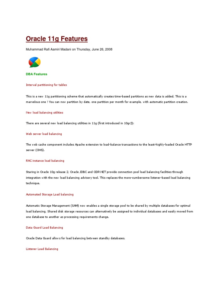 Oracle 11g Featureso Pdf Oracle Database Pl Sql