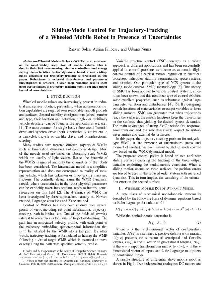 Sliding-Mode Control For Trajectory-Tracking of A Wheeled Mobile Robot in Presence of ...