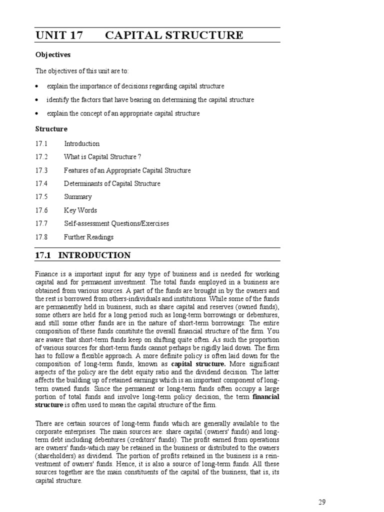 Unit 17 Capital Structure: Objectives | PDF | Cost Of Capital | Capital ...