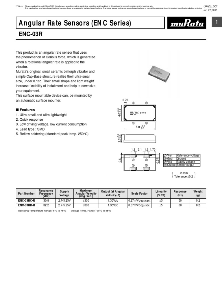 Murata Angular Rate Sensors ENC Series | PDF