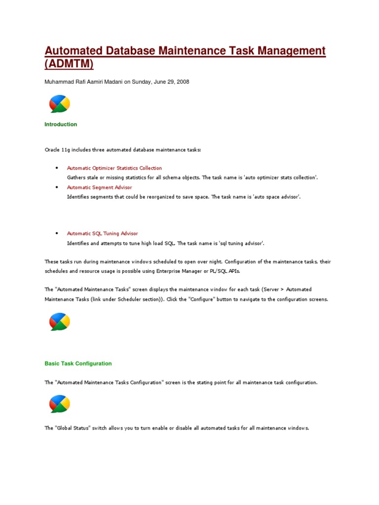 Automated Database Maintenance Task Management | PDF | Sql | Oracle Database