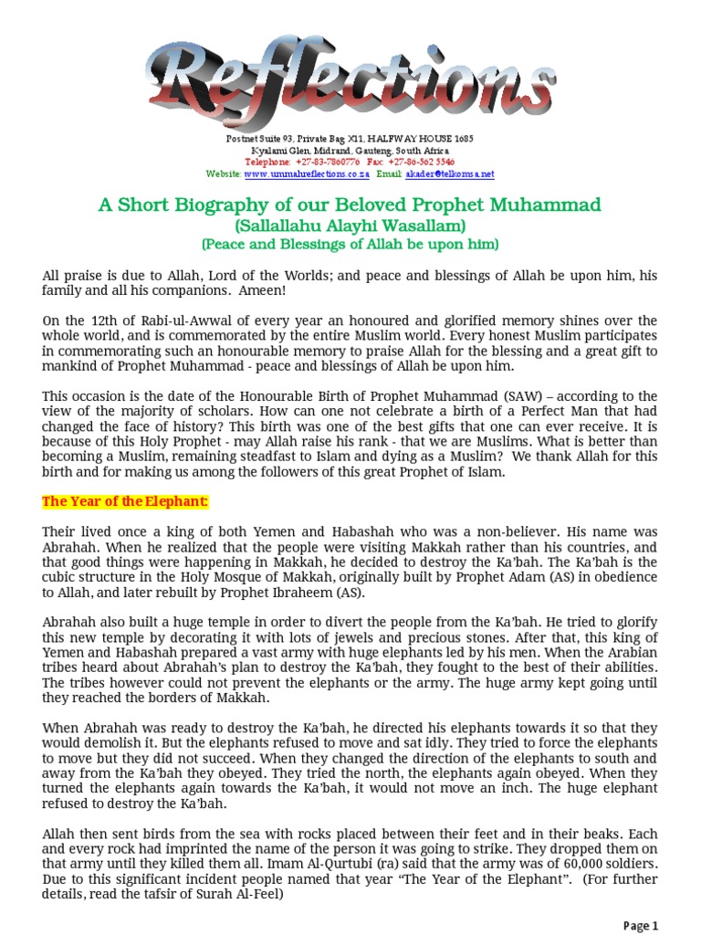 A Short Biography of Prophet Muhammad (PBUH) | PDF | Muhammad ...