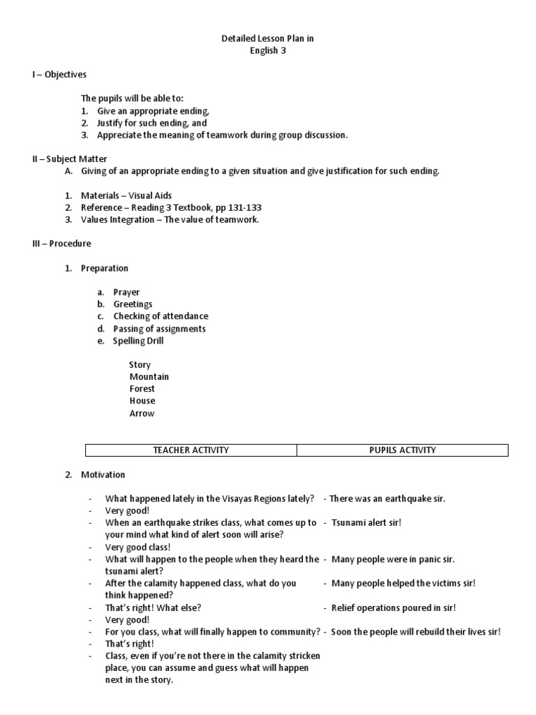 Detailed Lesson Plan in English 3 | PDF | Lesson Plan