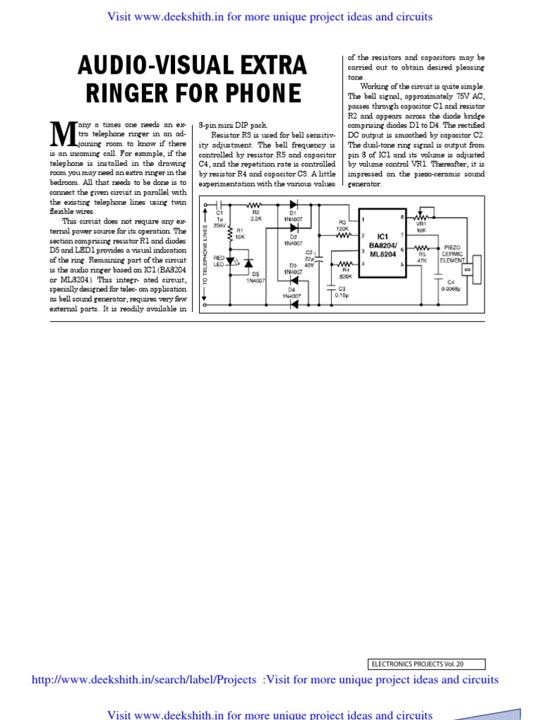 Audio-Visual Extra Ringer For Phone: Electronics Projects Vol. 20 | PDF ...