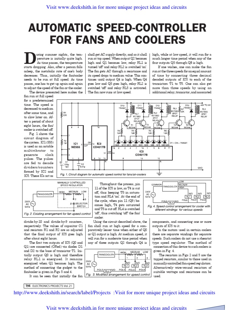 Automatic Speed Controller For Fans and Coolers | PDF | Relay ...