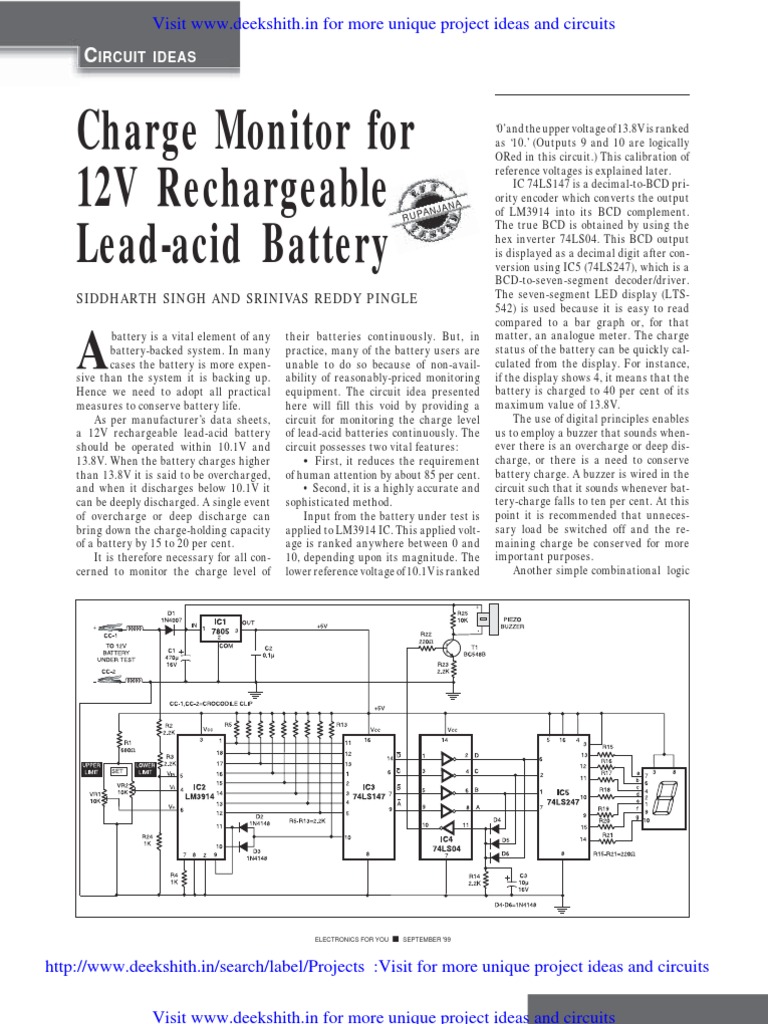 Battery Charge Monitor | PDF | Battery (Electricity) | Electronic Circuits