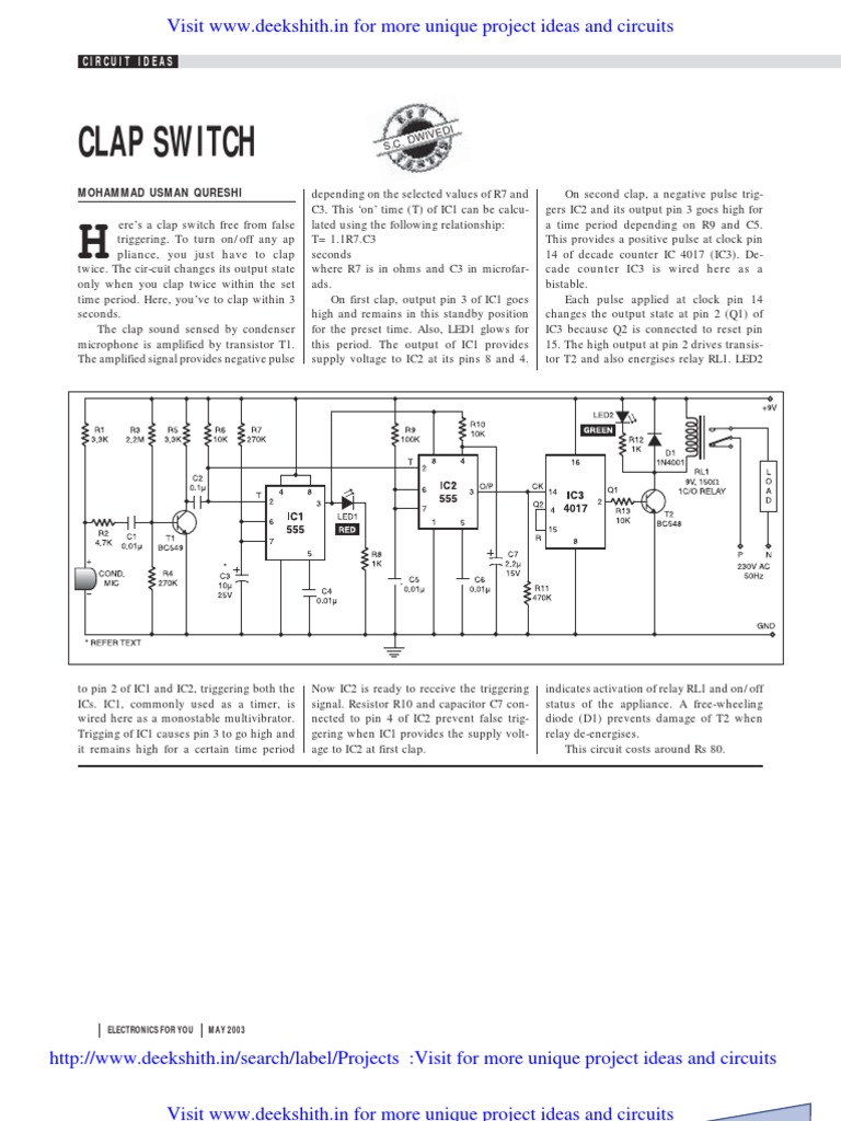 Clap Switch | PDF | Electrical Components | Electronic Circuits