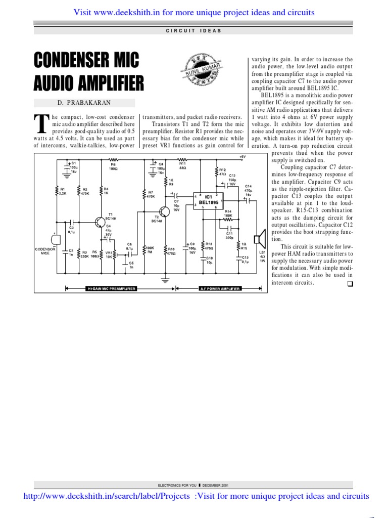 Condenser Mic Audio Amplifier | PDF | Capacitor | Amplifier