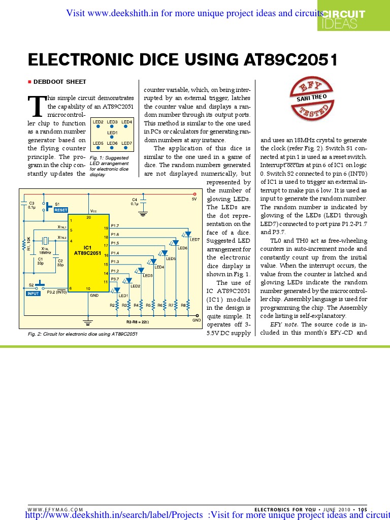 Electronic Dice Using At89C2051: Ideas | PDF | Integrated Circuit | Switch