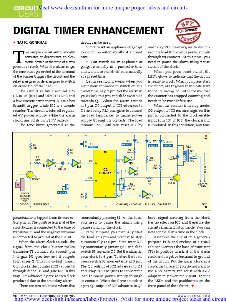 Digital Timer | PDF | Electronic Circuits | Switch