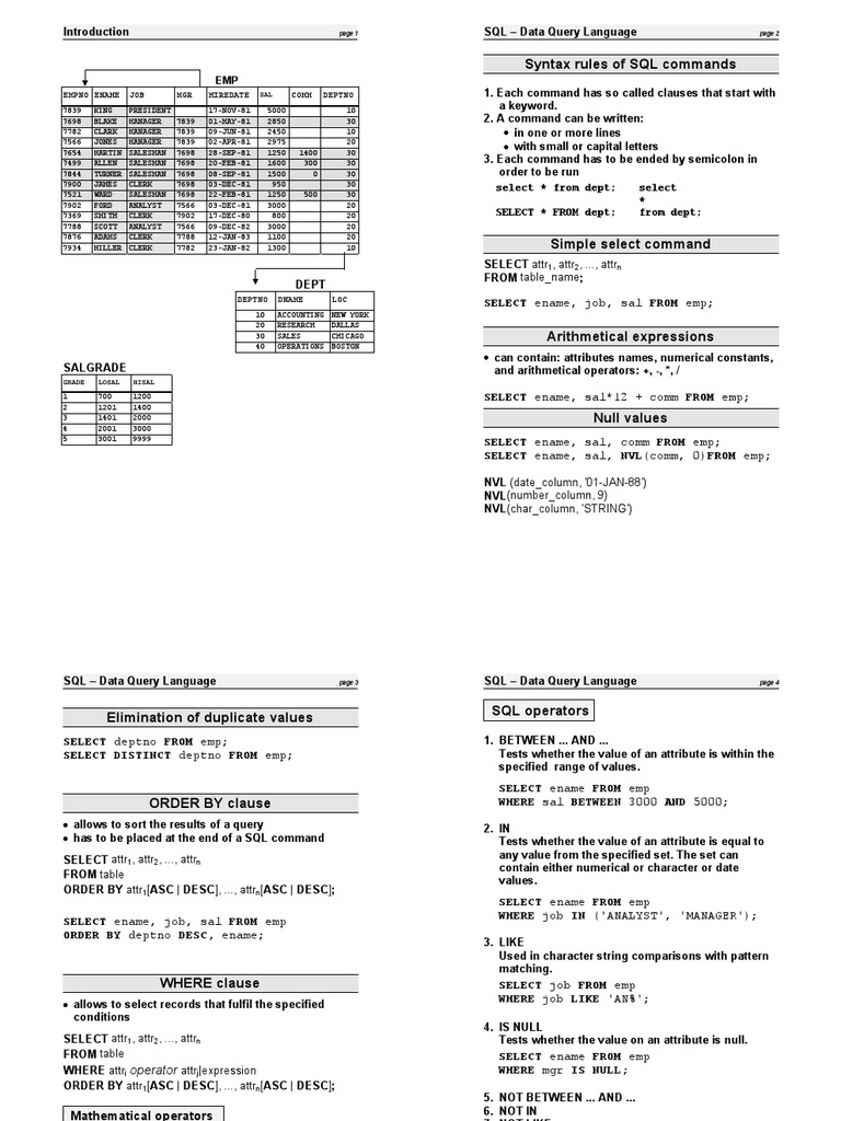 Syntax Rules of SQL Commands: - in One or More Lines - With Small or ...