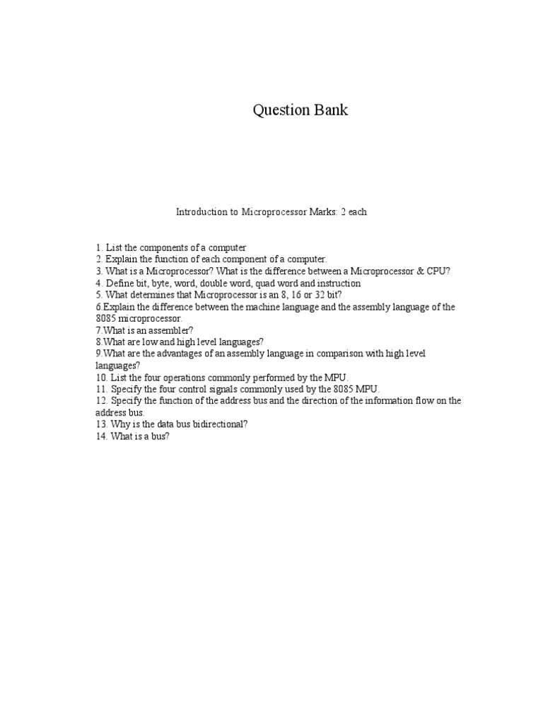 Microprocessor Question Bank | PDF | Central Processing Unit | Instruction Set