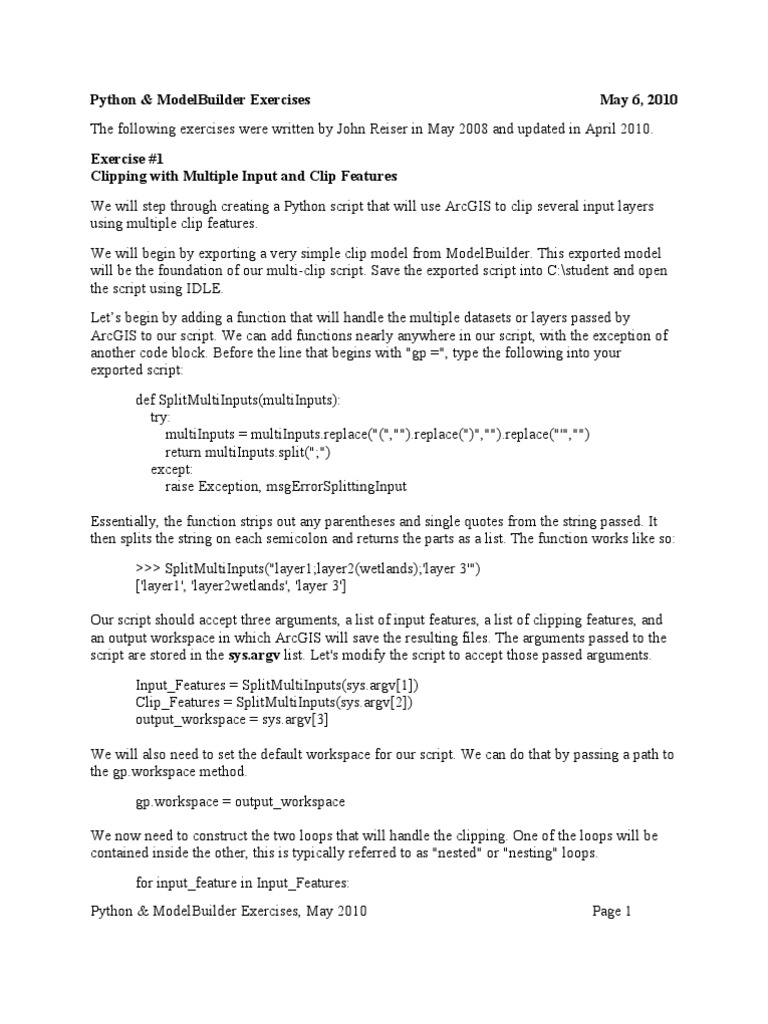 Python & Modelbuilder Exercises May 6, 2010 | PDF | Control Flow ...