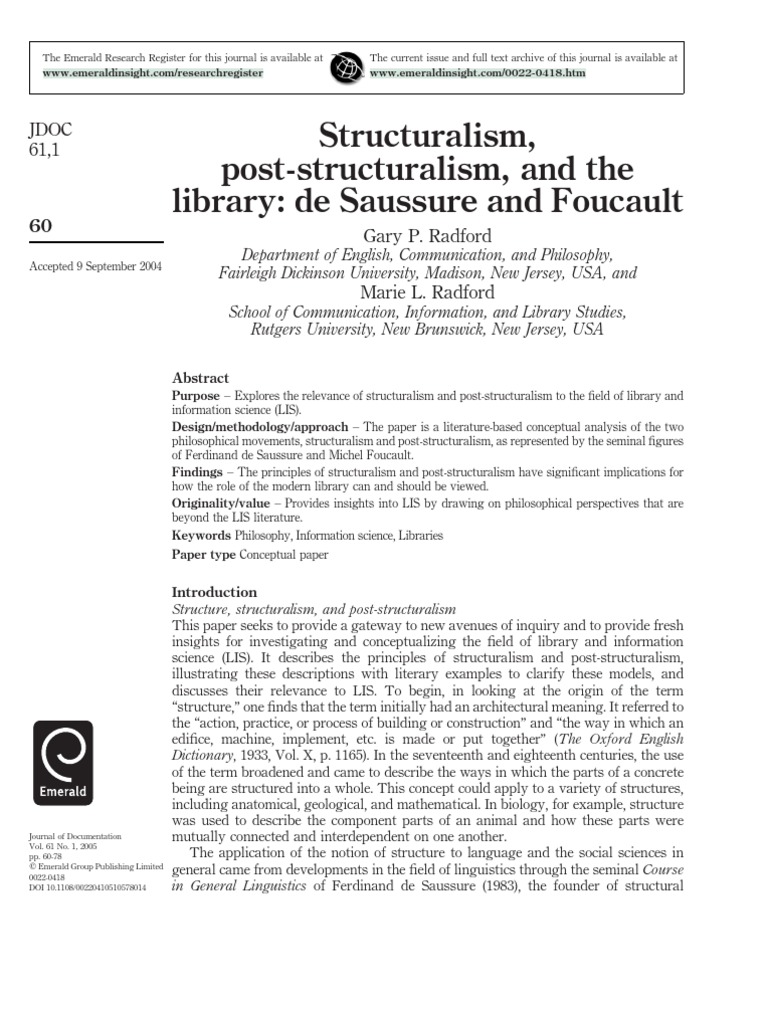 Structuralism, Post-Structuralism, and The Library: de Saussure and ...