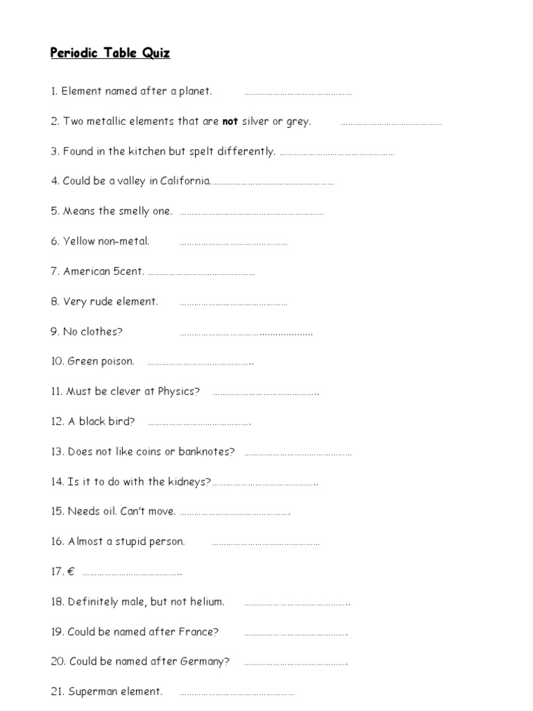 Periodic Table Quiz with Answers | PDF | Home & Garden