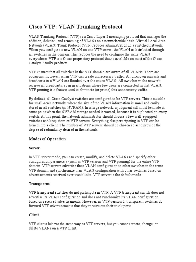 Cisco VLAN Trunking Protocol | PDF | Network Protocols | Internet ...
