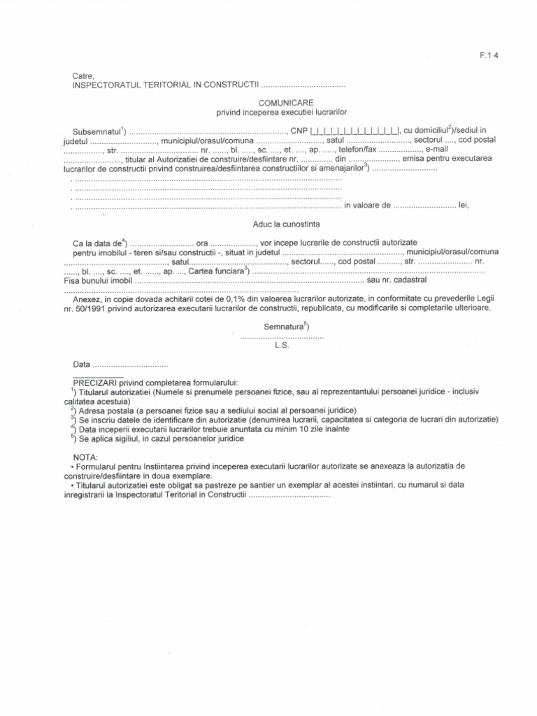 Formular Anunt Incepere ISC | PDF