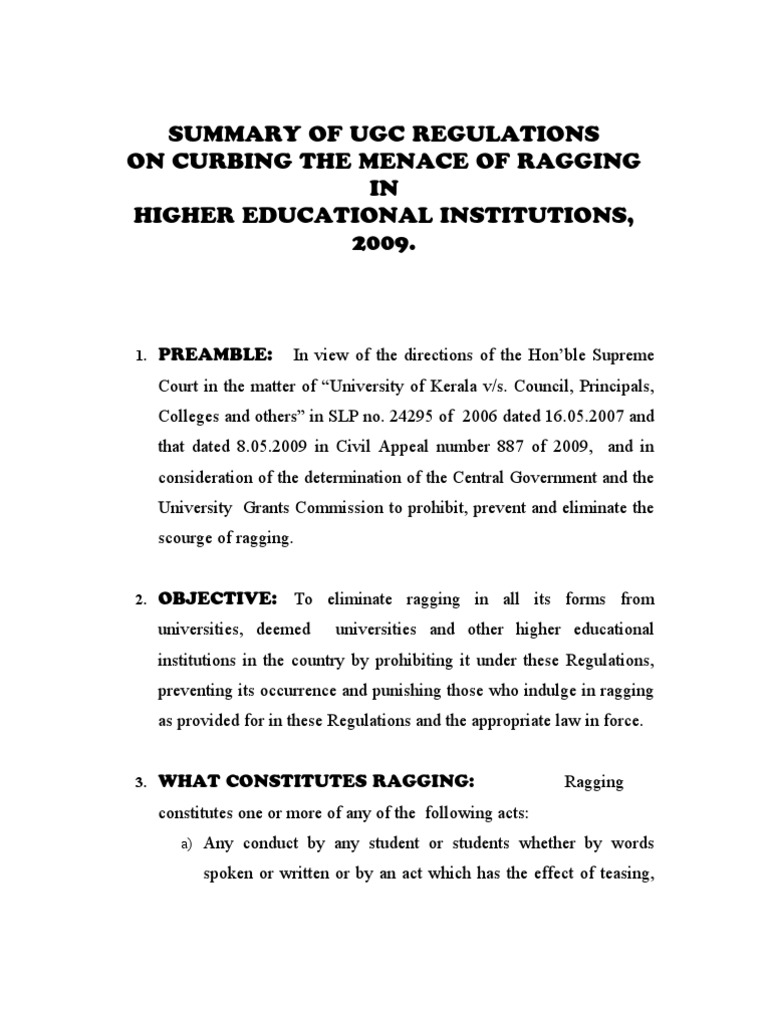 UGC Regulations on Curbing Ragging | PDF