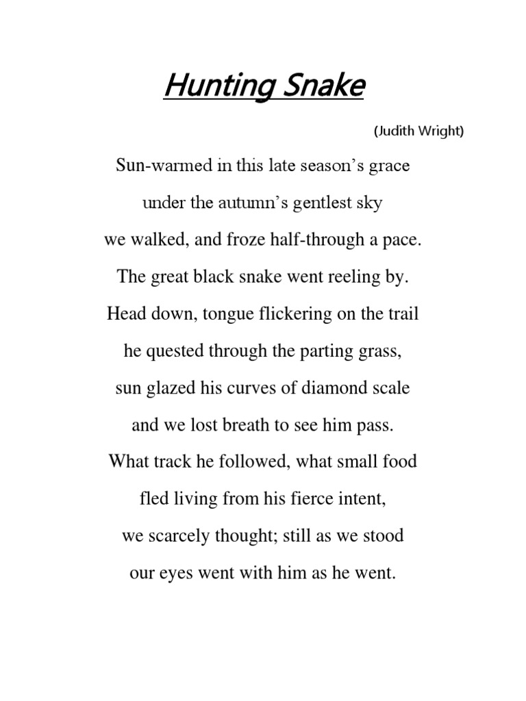 Judith Wright's "Hunting Snake" Analysis | PDF