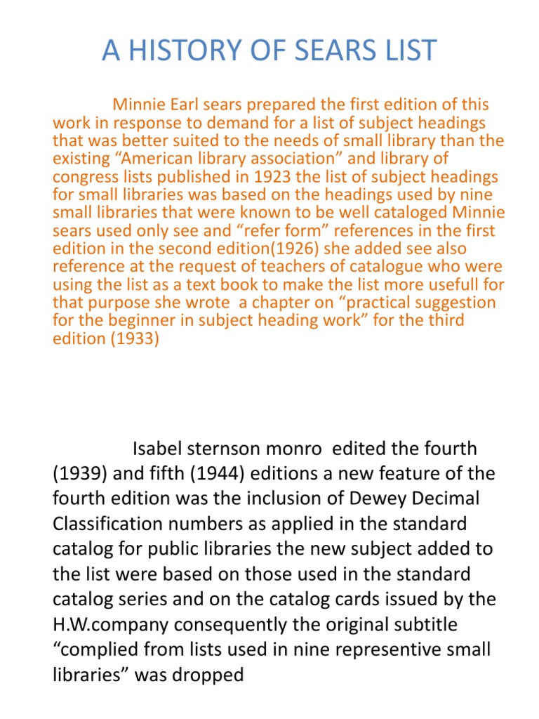 A History of Sears List | PDF | Cataloging | Bibliography