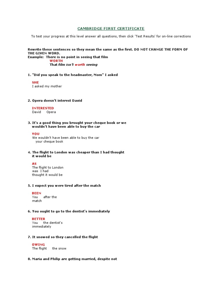 Cambridge First Certificate | PDF