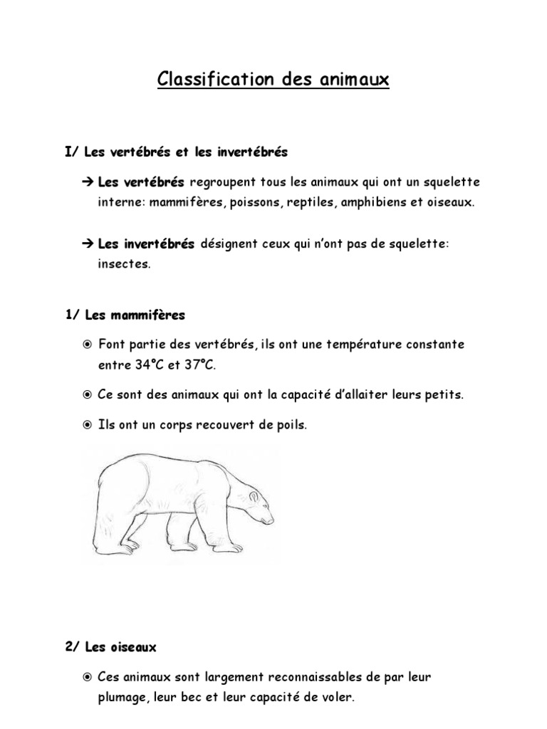 Classification des animaux vertébrés et invertébrés | PDF