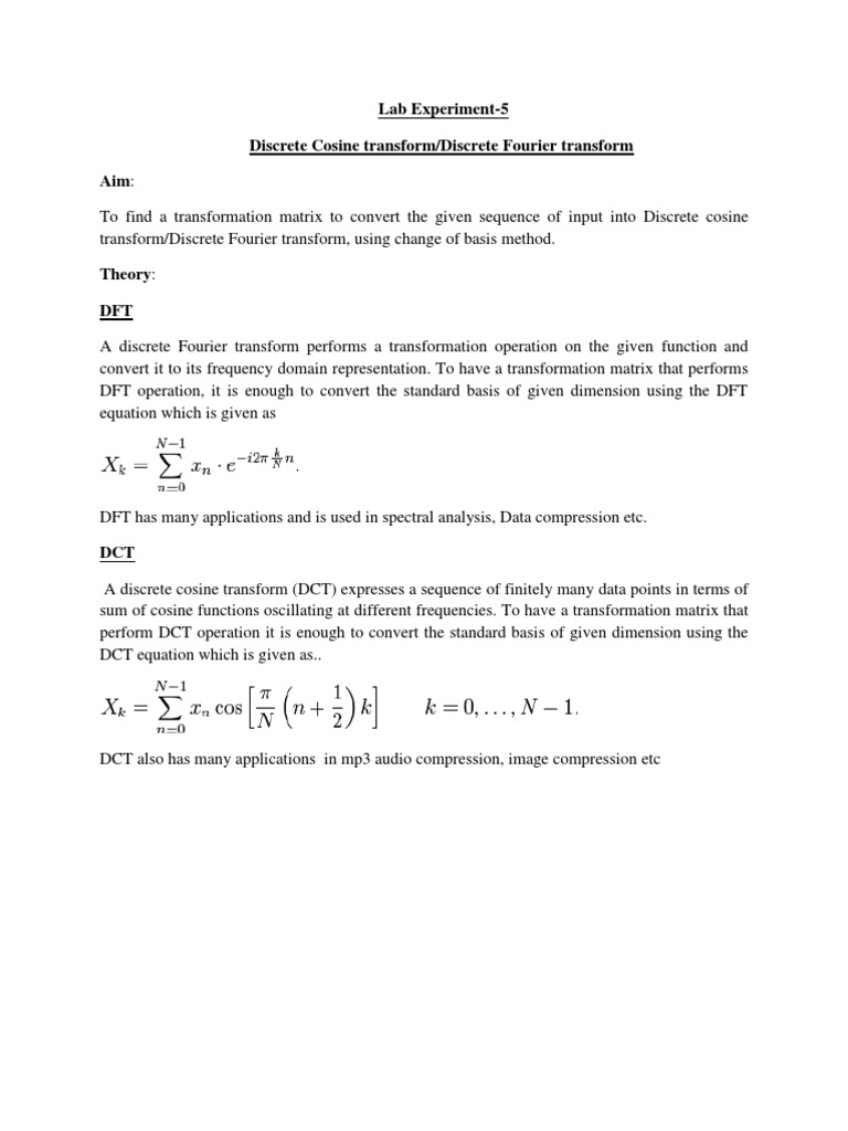 Lab Experiment-5 Discrete Cosine Transform/discrete Fourier Transform ...