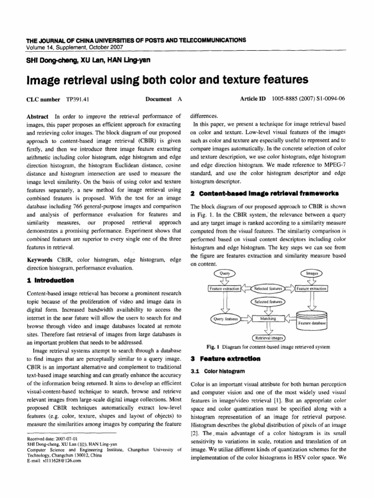 Image Retrieval Using Both Color And Texture Features Pdf Information Retrieval Areas Of