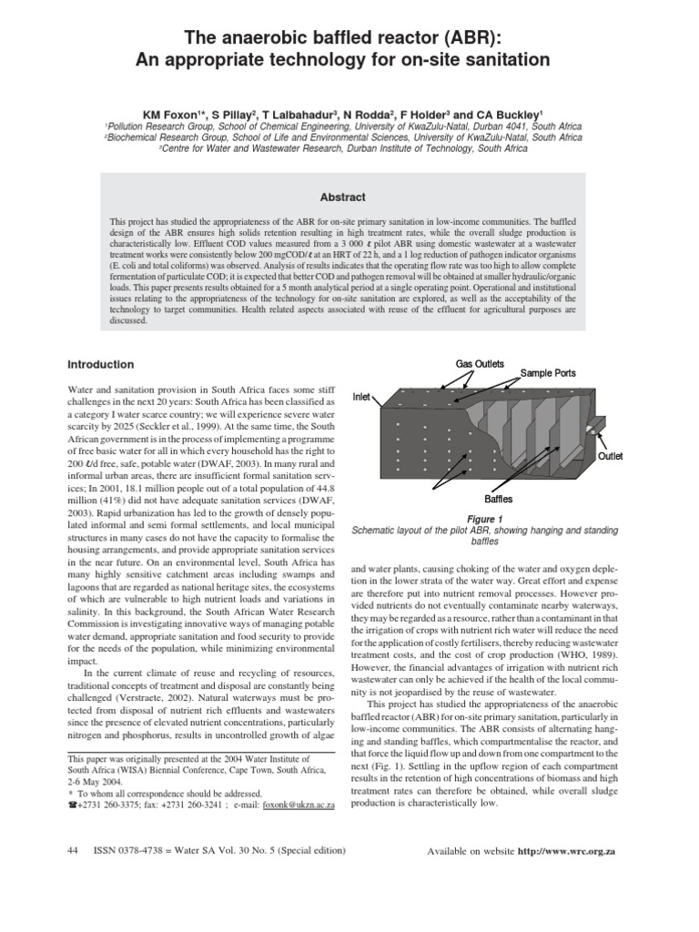 The Anaerobic Baffled Reactor (ABR) : An Appropriate Technology For On ...