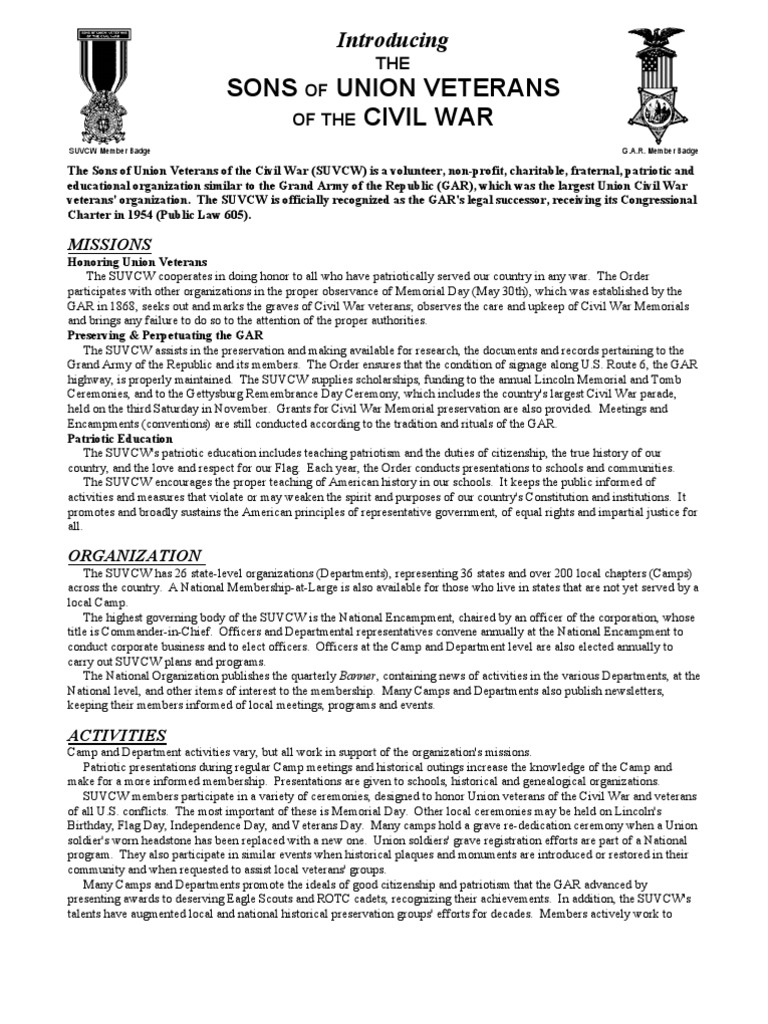 Information About Sons of Union Veterans of The Civil War (SUVCW) | PDF ...