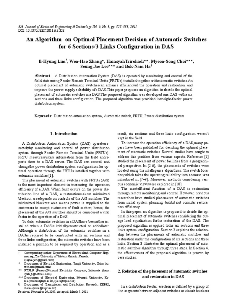 An Algorithm On Optimal Placement Decision of Automatic Switches | PDF | Electric Power ...
