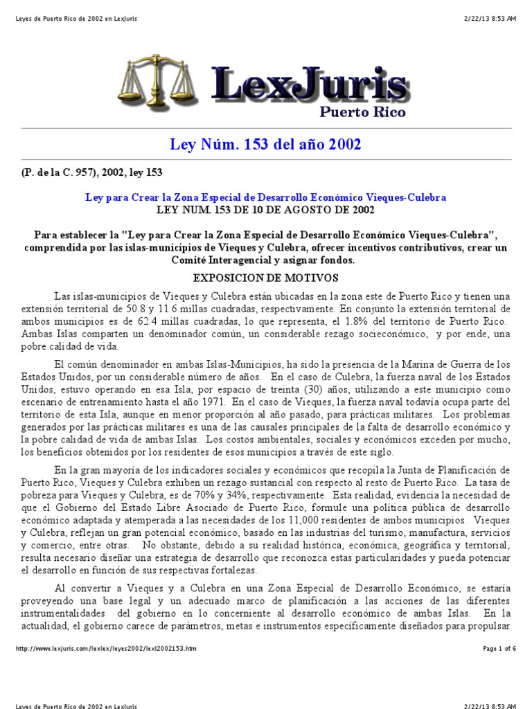 PR Ley Núm 153 Del Año 2002 | PDF | Puerto Rico | Presupuesto