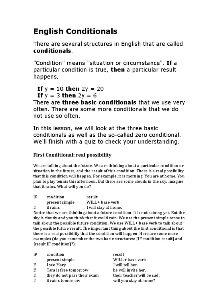 English Conditionals | PDF | Perfect (Grammar) | Verb