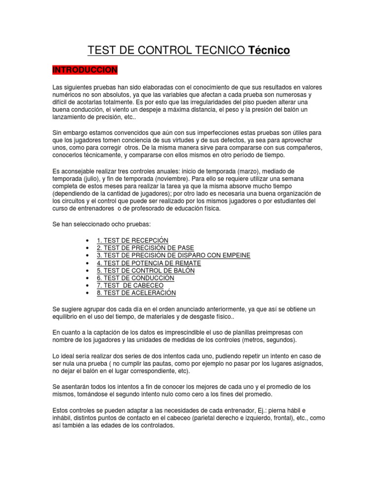 Test de Control Técnico | PDF | Pelota | Ocio