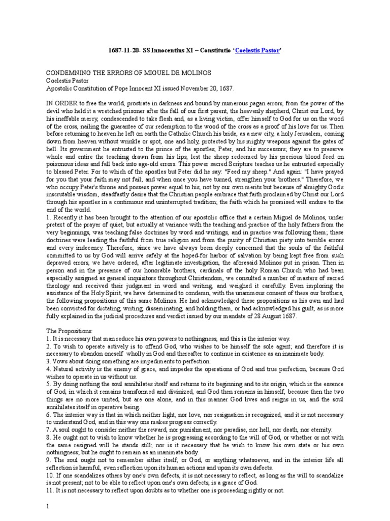 1687-11-20, SS Innocentius XI, Constitutio 'Coelestis Pastor', en | PDF ...
