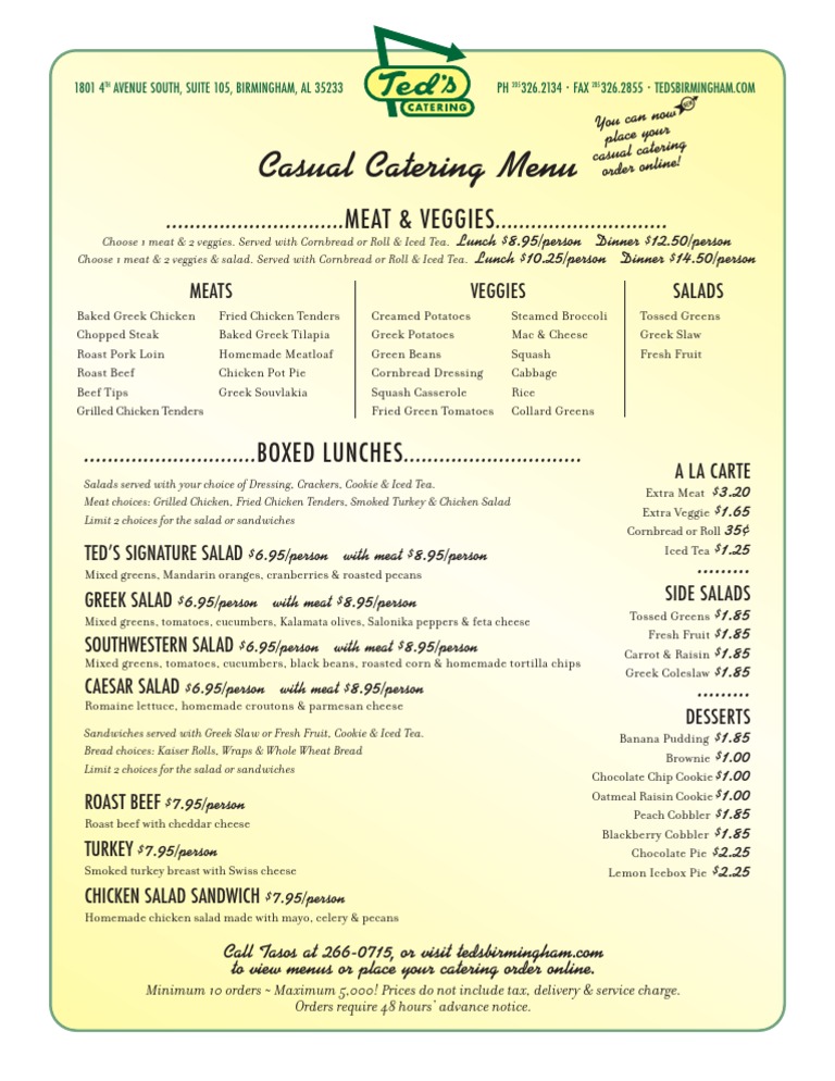 Teds Catering Menu | PDF | Coleslaw | Salad