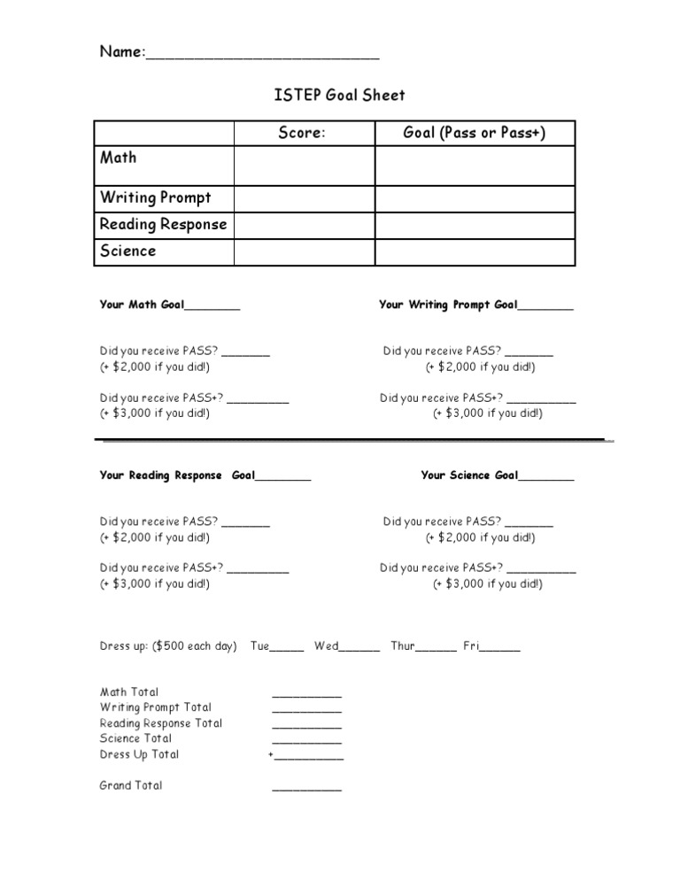 ISTEP Goal Tracking Sheet | PDF