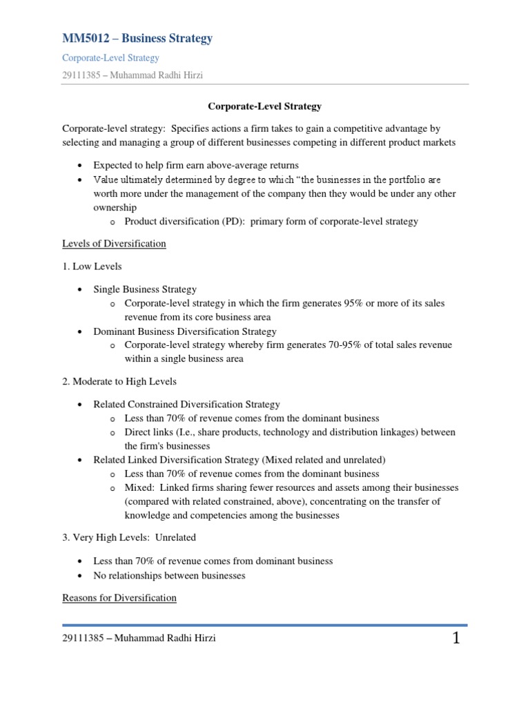 Corporate-Level Strategy and Diversification | PDF | Diversification ...