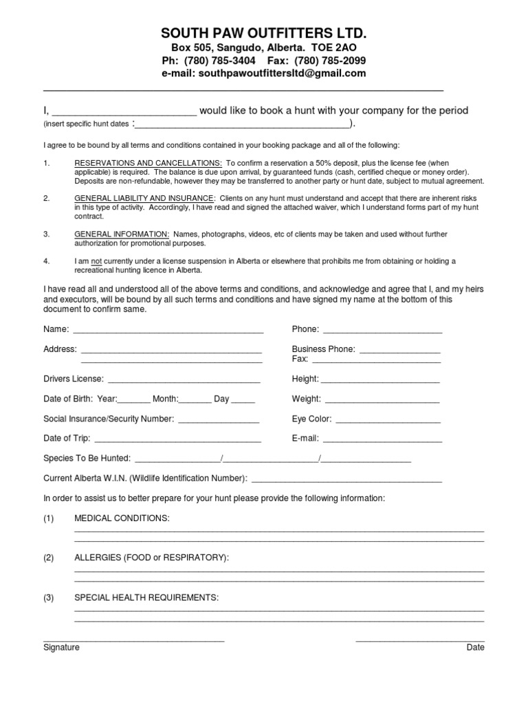 Hunting Liability Waiver Agreement | PDF | Indemnity | Legal Concepts