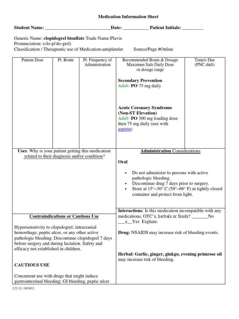 Clopidogrel Bisulfate - Plavix | PDF | Aspirin | Nonsteroidal Anti ...