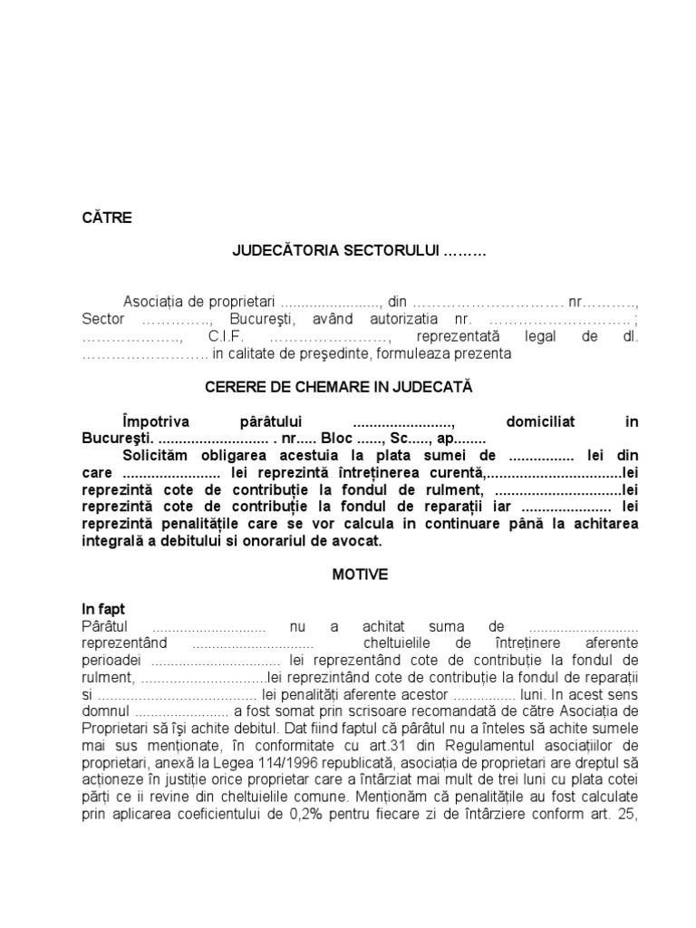 Model Cerere Chemare in Judecata | PDF