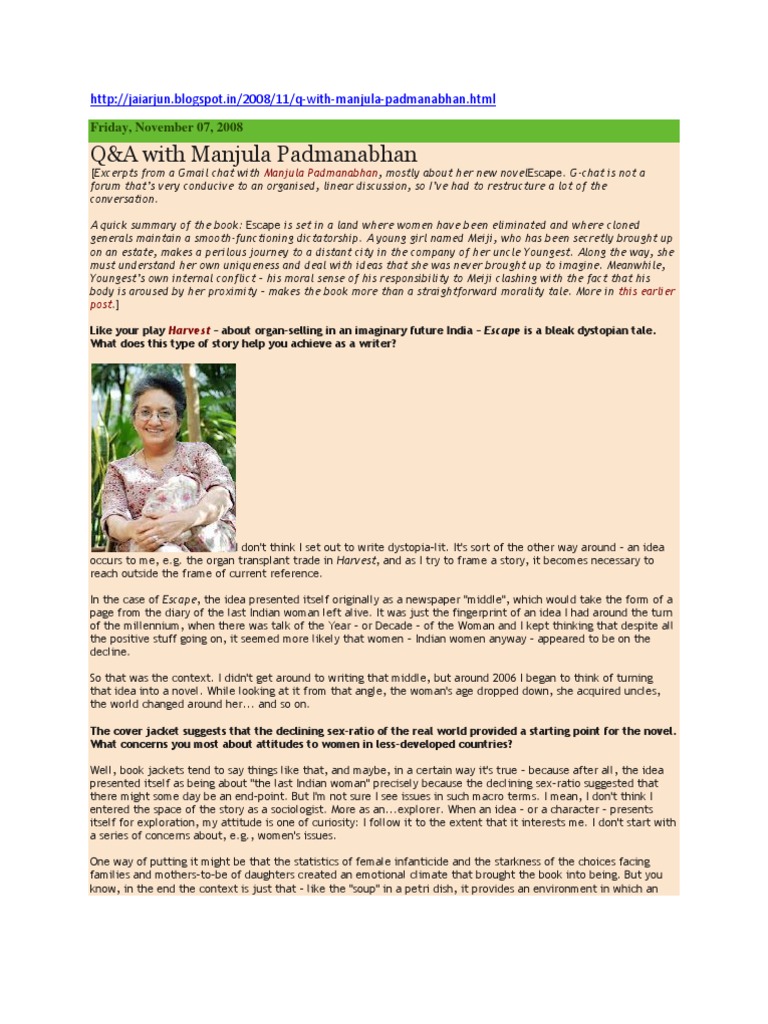 Q&A With Manjula Padmanabhan | PDF | Science Fiction
