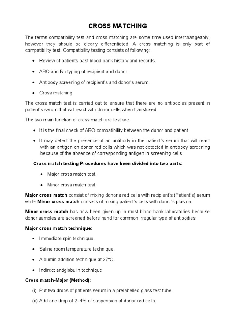 Cross Matching | PDF | Blood Plasma | Blood Donation