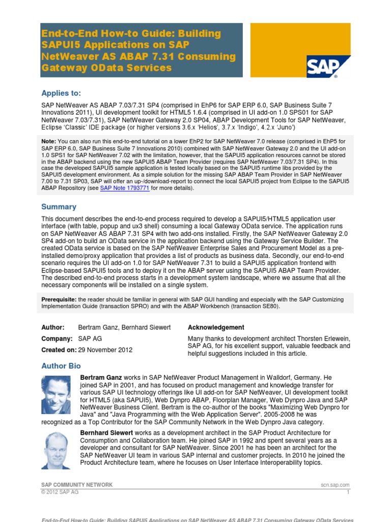 End To End How To Guide Building Sapui5 Applications On Sap Netweaver As Abap 7 31 Consuming